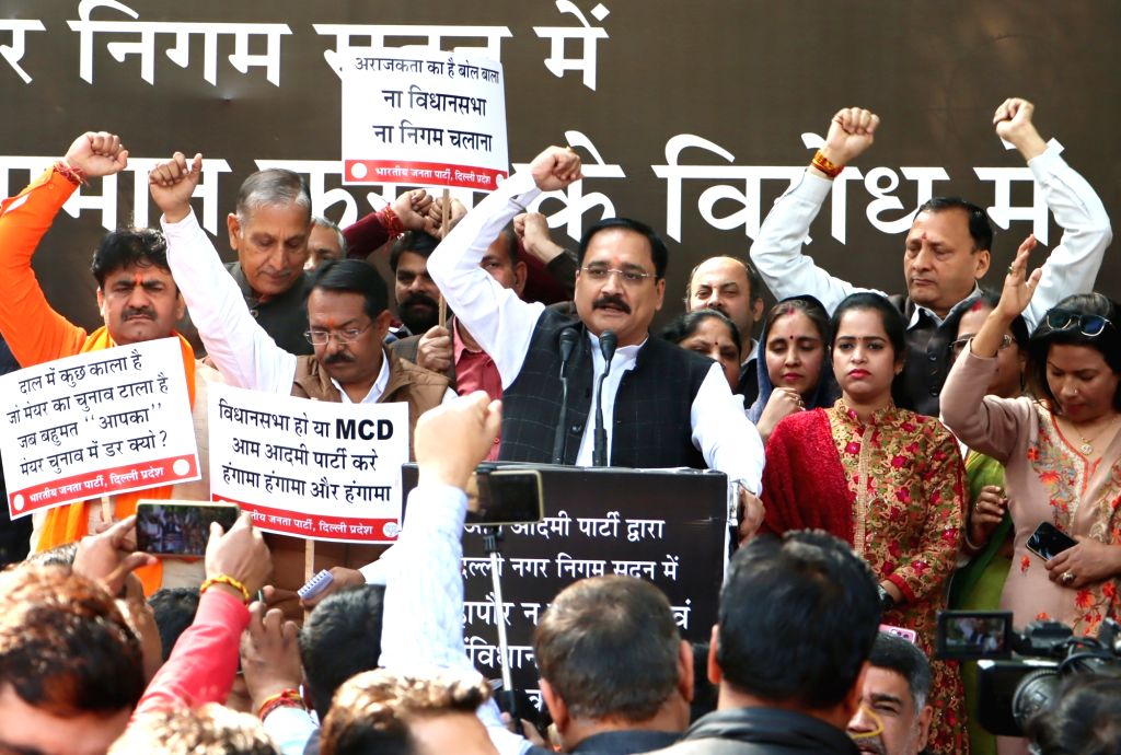 Delhi BJP Working President Virendra Sachdeva with party workers ...