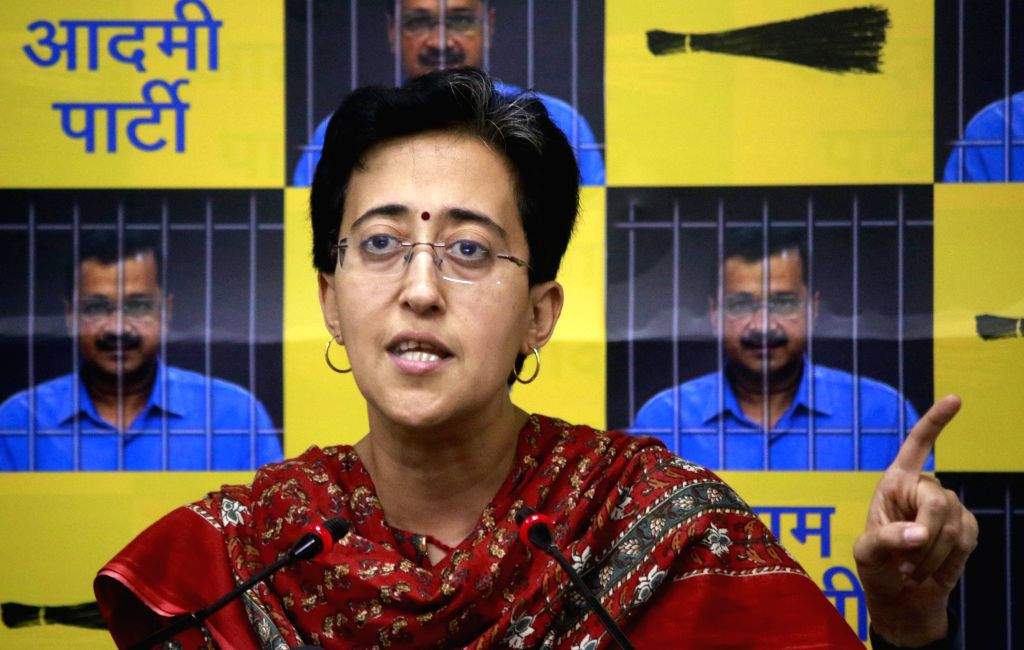Delhi Cabinet Minister Atishi Singh addresses a press conference at AAP ...