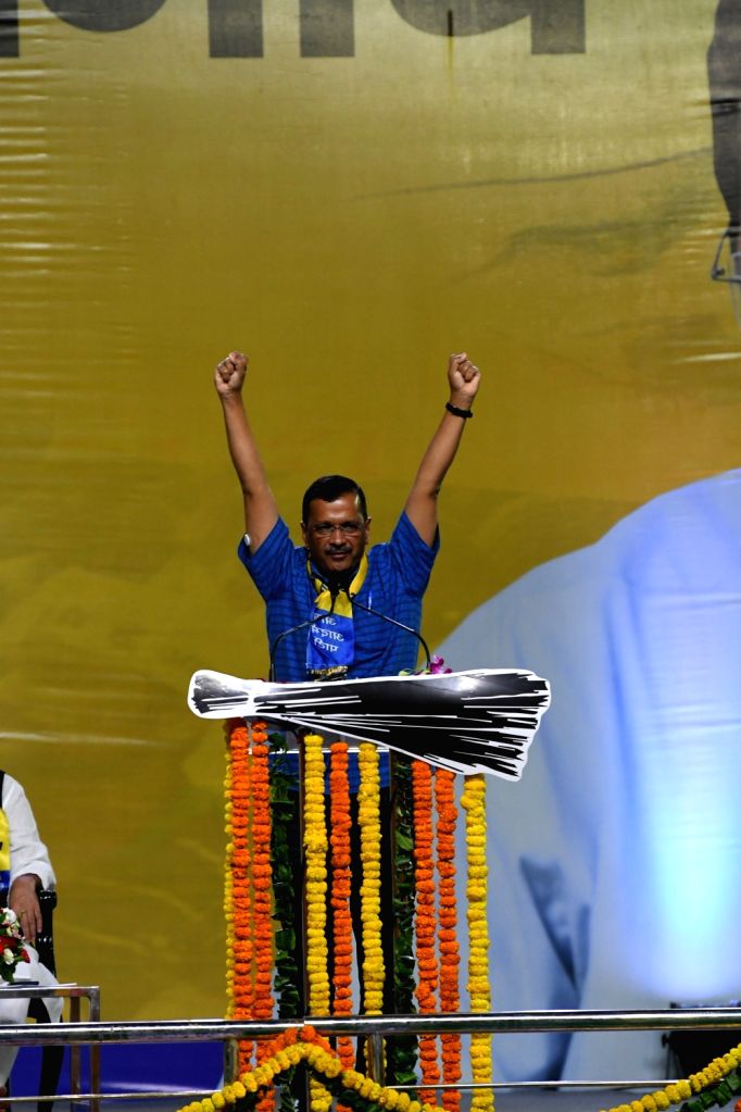 Delhi CM Arvind Kejriwal addresses during the Sammelan