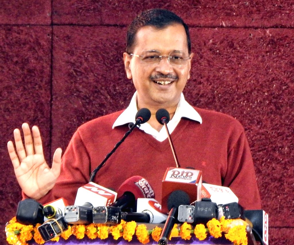 Delhi Chief Minister Arvind Kejriwal addresses during the inauguration