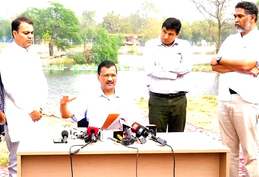 Delhi Chief Minister Arvind Kejriwal addresses a press conference