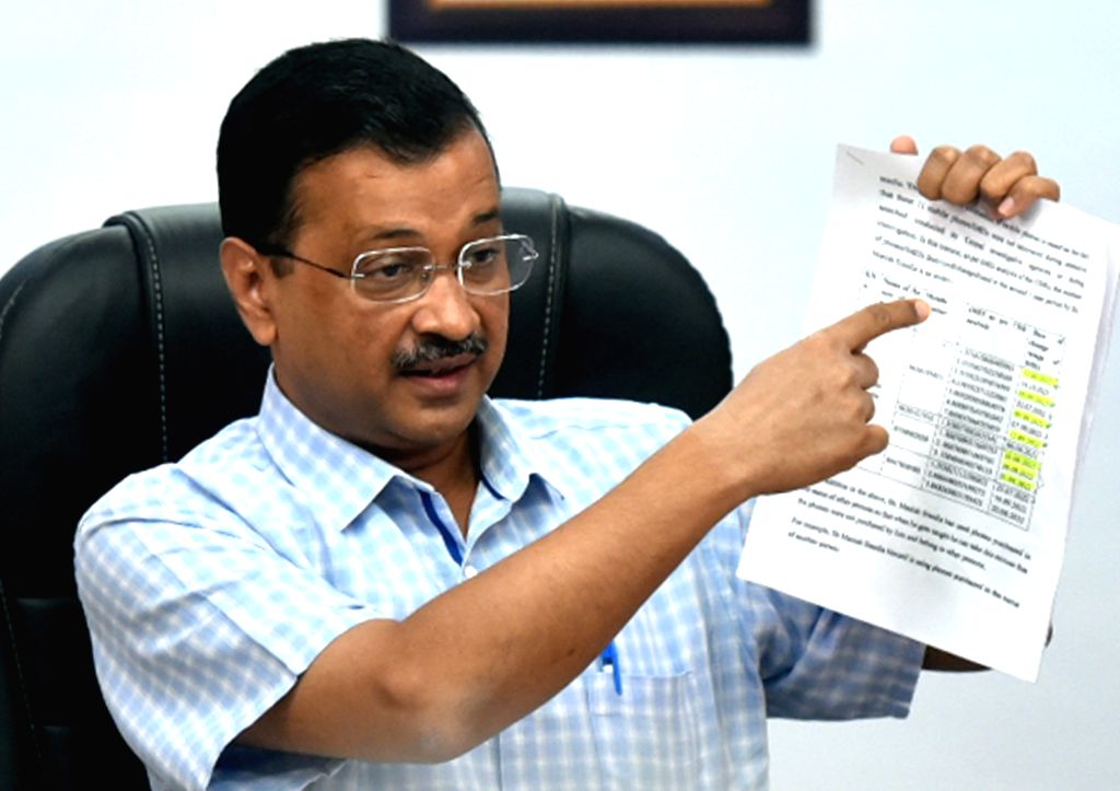 New Delhi : Delhi Chief Minister Arvind Kejriwal addresses a press ...