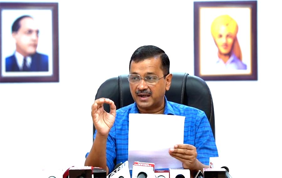 Delhi Chief Minister Arvind Kejriwal addresses a press conference