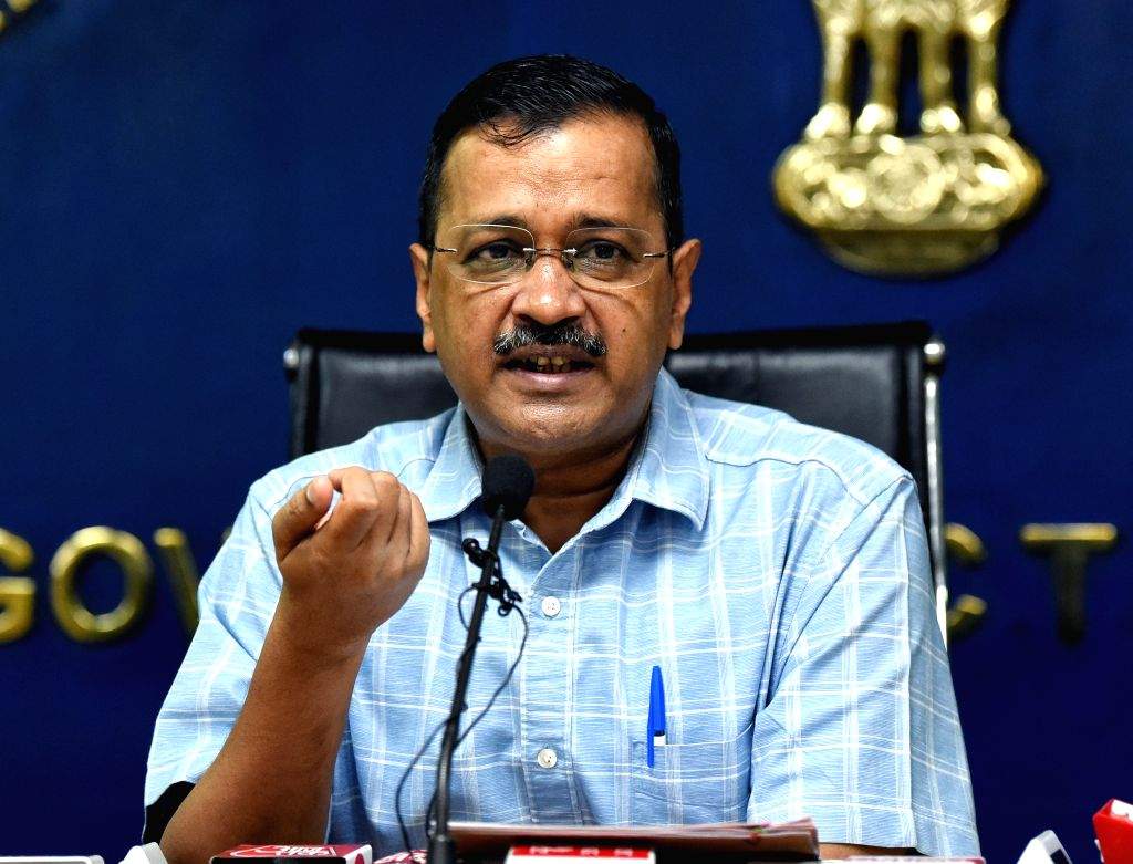 Delhi Chief Minister Arvind Kejriwal addresses a press conference