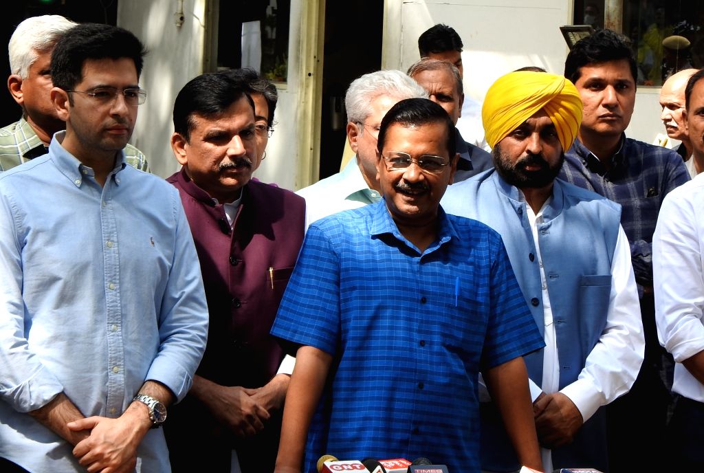 New Delhi : Delhi Chief Minister Arvind Kejriwal addresses a press ...