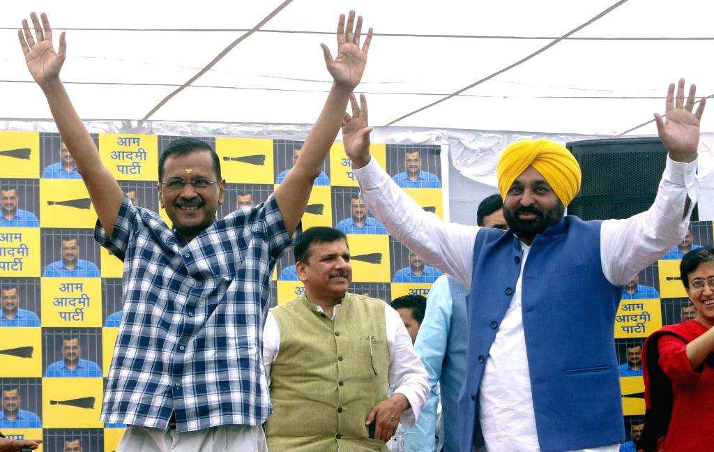 Delhi Chief Minister Arvind Kejriwal during a press conference at AAP ...