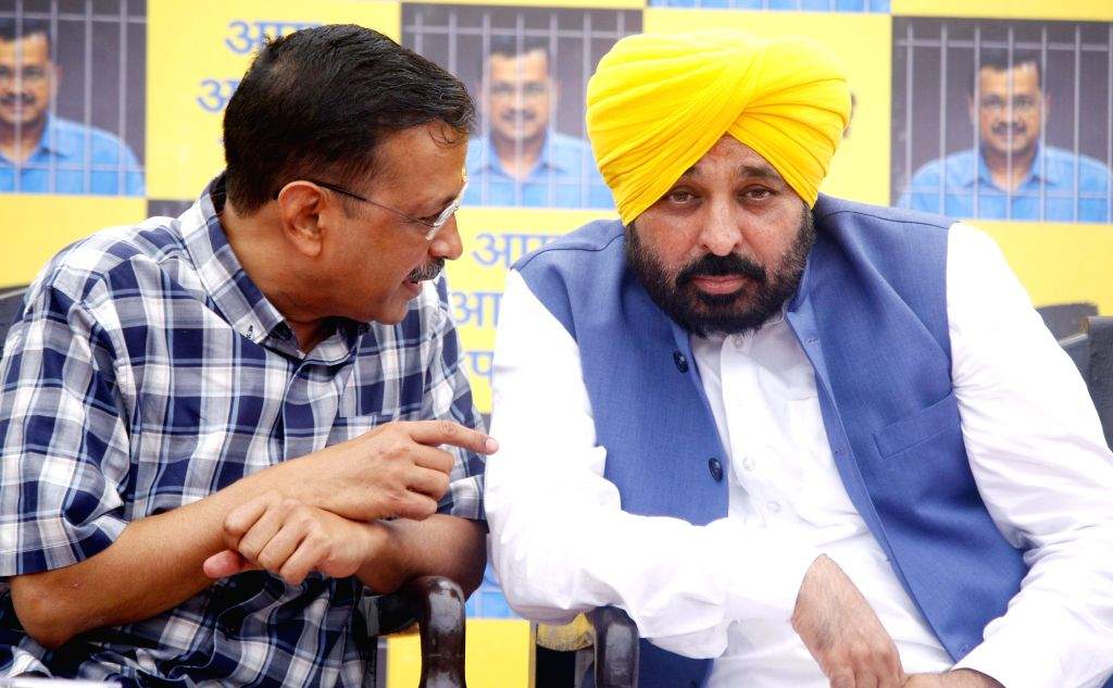 Delhi Chief Minister Arvind Kejriwal during a press conference at AAP ...