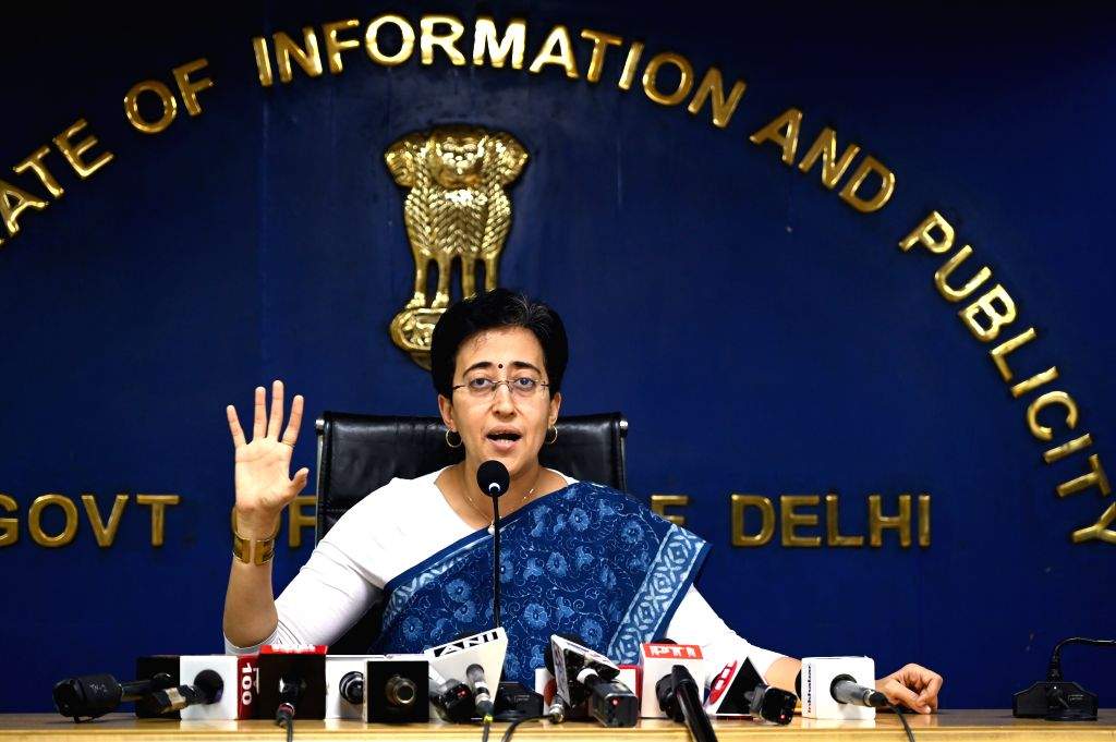 Delhi Chief Minister Atishi addresses a press conference