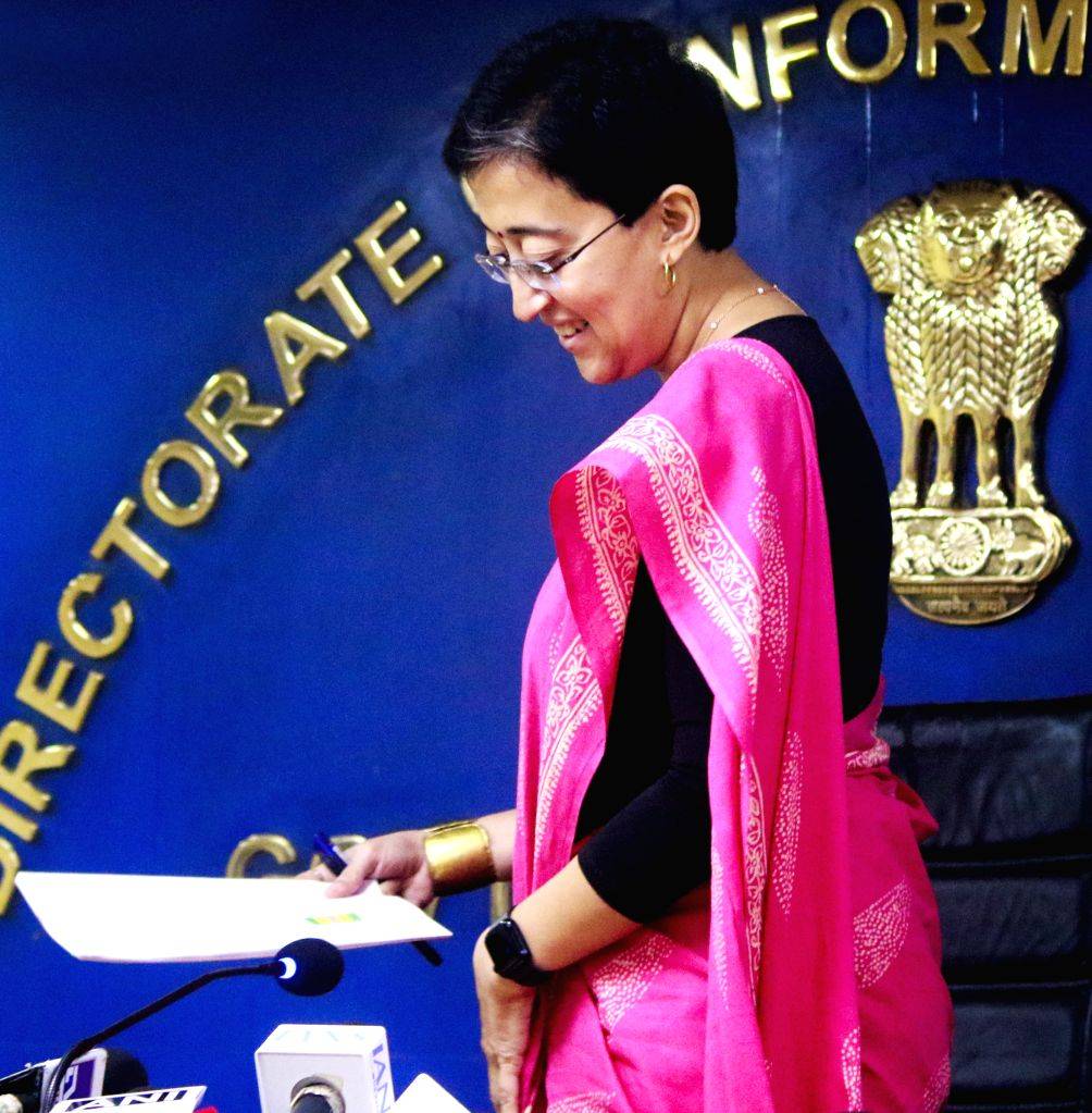 Delhi Chief Minister Atishi addresses a press conference at the Delhi ...