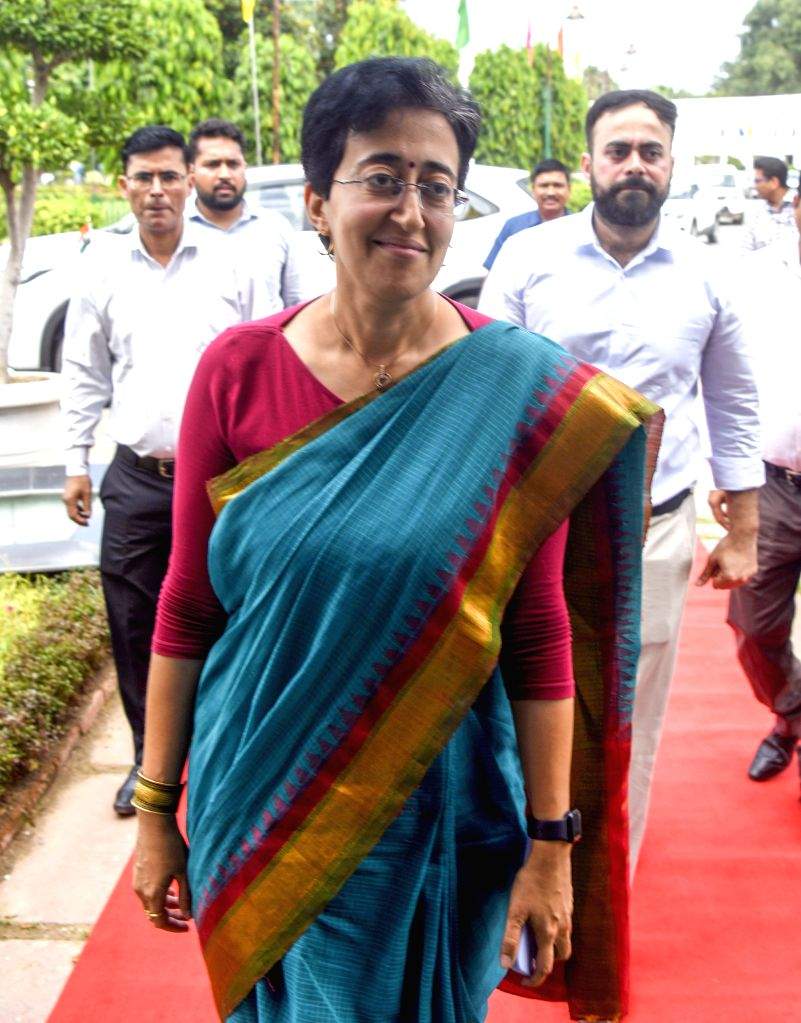 Delhi Chief Minister Atishi arrives at the Civic Centre
