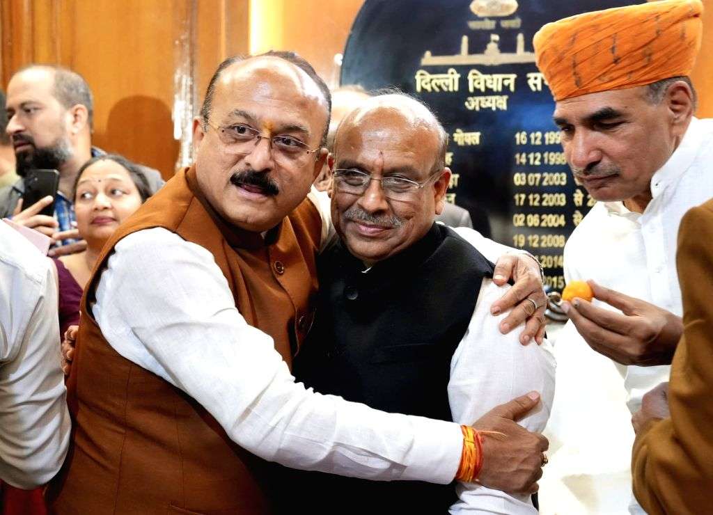 Delhi CM and Ministers greet newly appointed Speaker Vijender Gupta