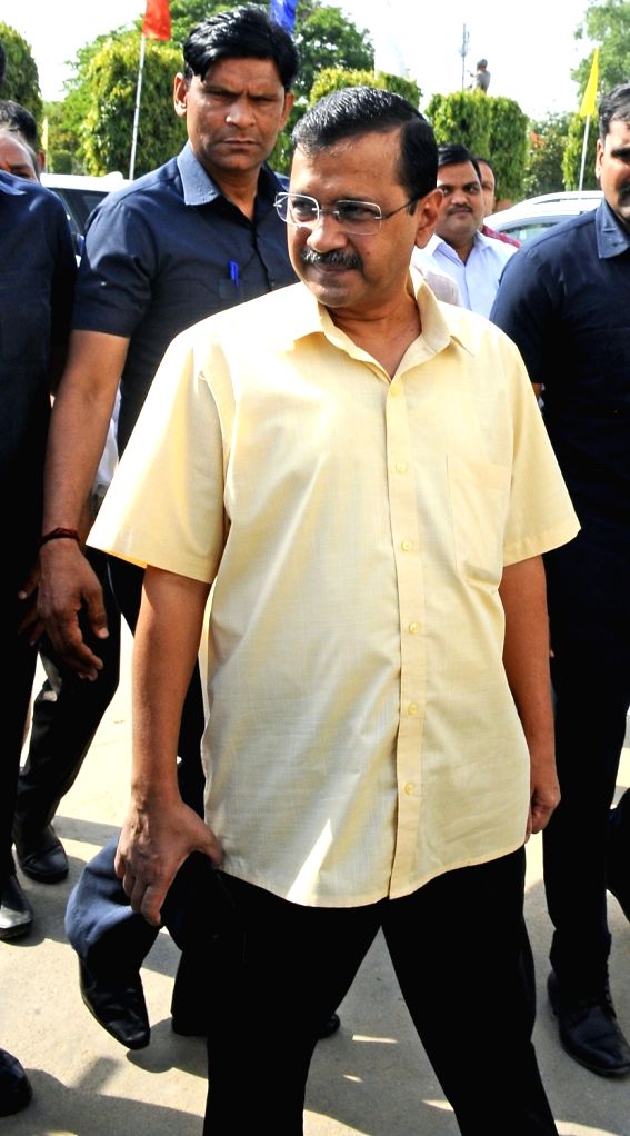 Delhi CM Arvind Kejriwal arrives to attend the second part of the ...