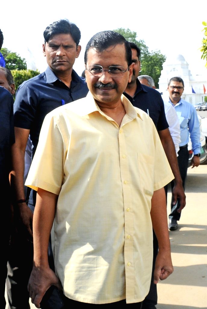 Delhi CM Arvind Kejriwal arrives to attend the second part of the ...