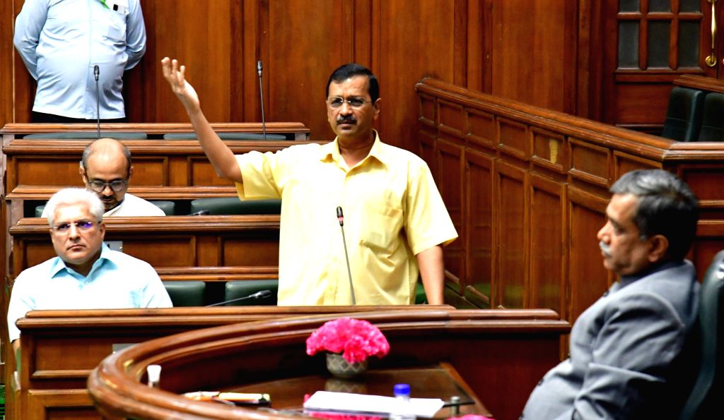Delhi CM Arvind Kejriwal speaks during the second part of the fourth ...