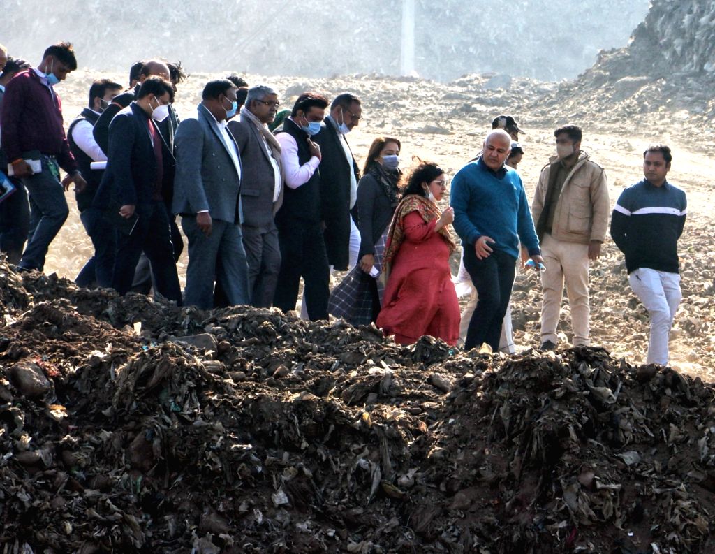 Delhi Deputy Chief Minister Manish Sisodia visits the Okhla Landfill site