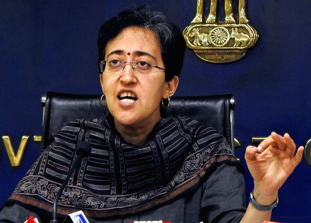 Delhi Education Minister and AAP leader Atishi Marlena addresses a ...