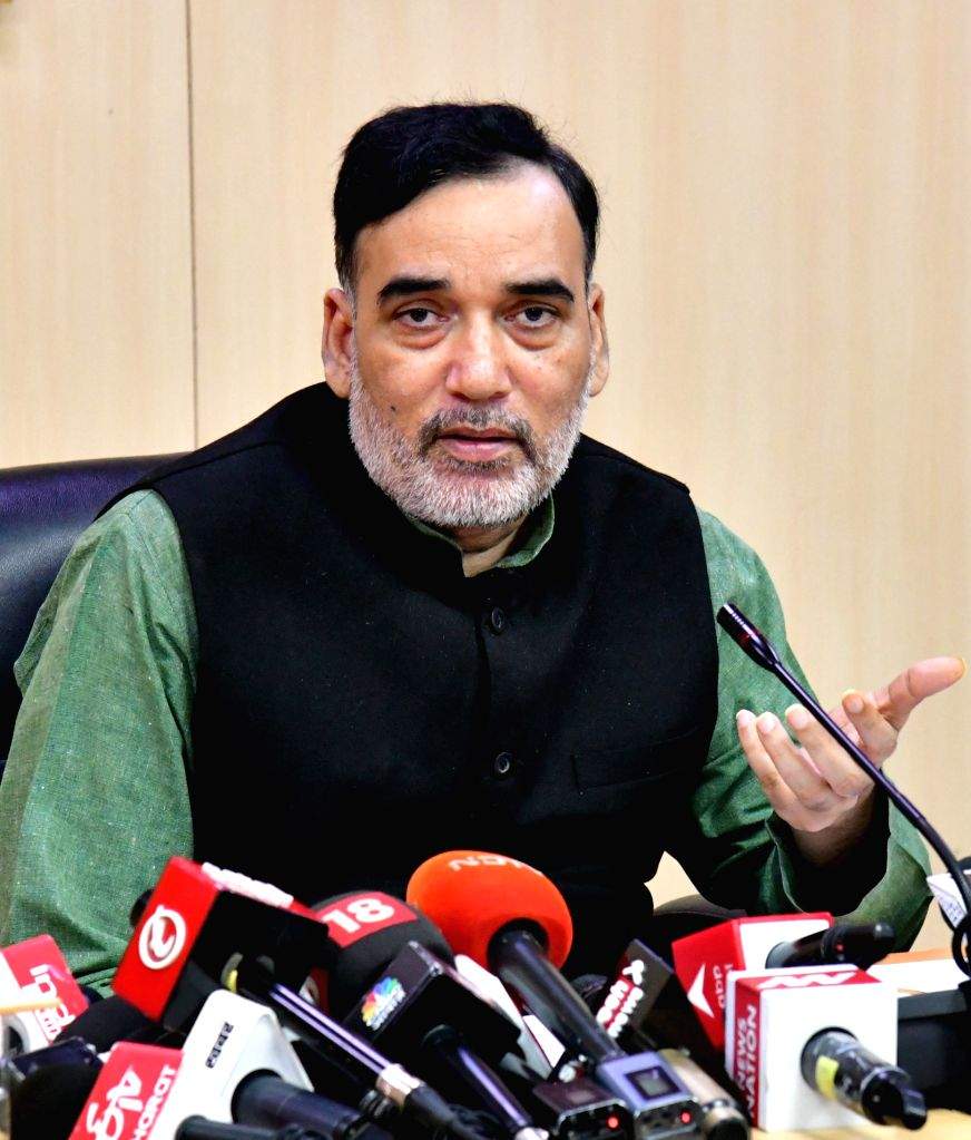 Delhi Environment Minister Gopal Rai addresses to the media after a ...