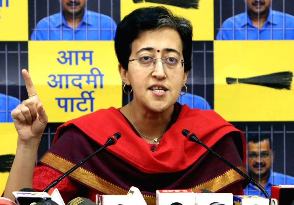 Delhi Minister and AAP leader Atishi Singh addresses a press conference ...