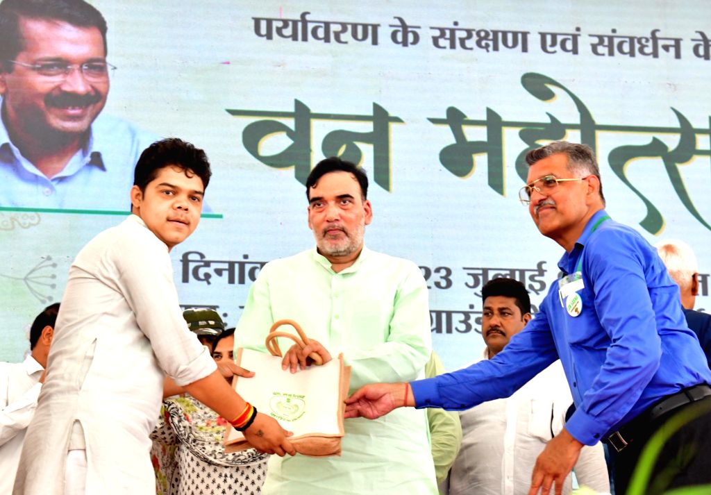 Delhi Minister Gopal Rai and others during an event on 'Van Mohatsav
