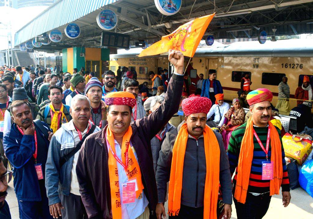 Devotees arrive at Ayodhya Dham Junction to visit the Ram Temple