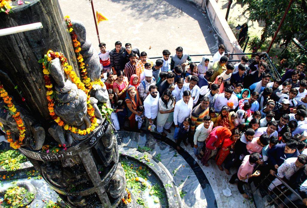 Devotees at the Gufa Wala Mandir on the Mahashivratri festival