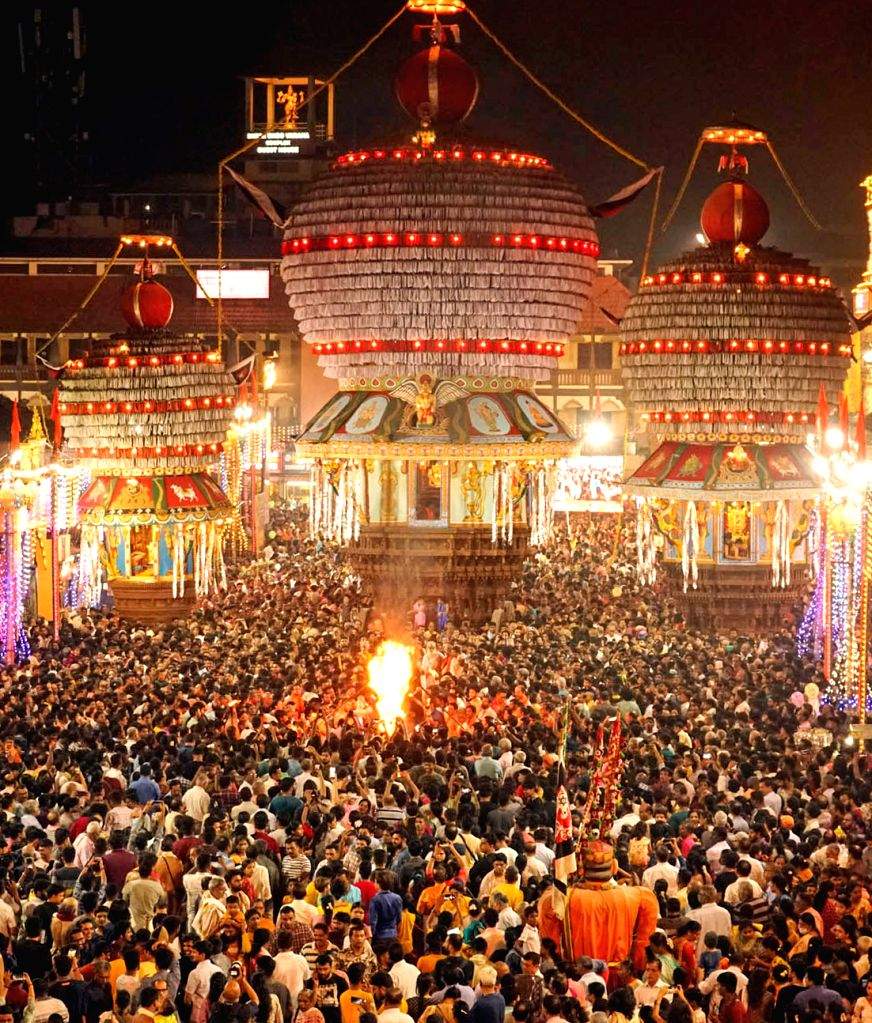 Devotees attend a celebration of a six-day 'Sapthotsava', the 'chariot ...