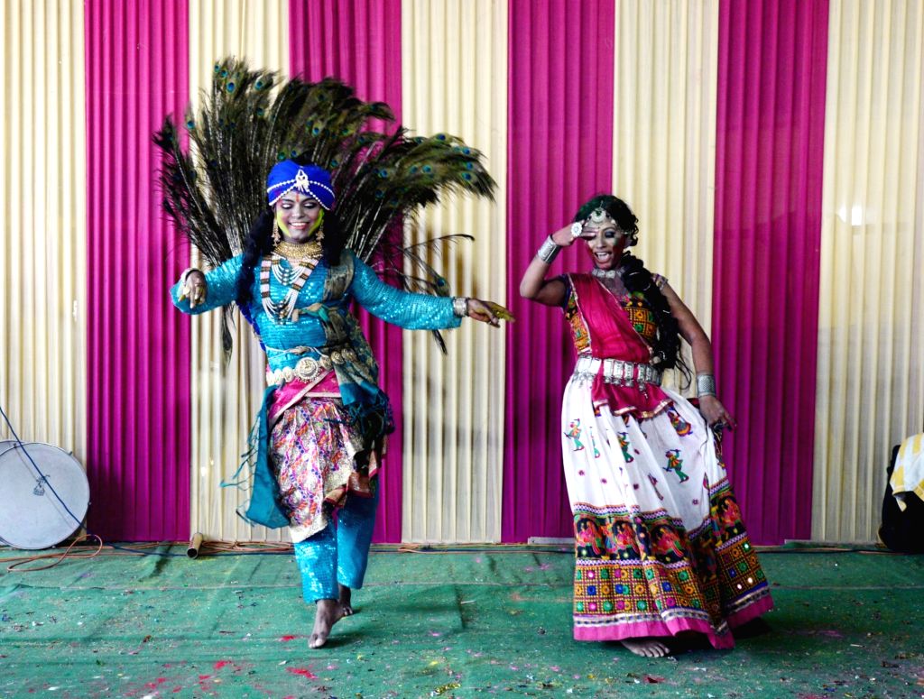 Devotees dance with traditional songs at Shyam Mandir on the occasion ...