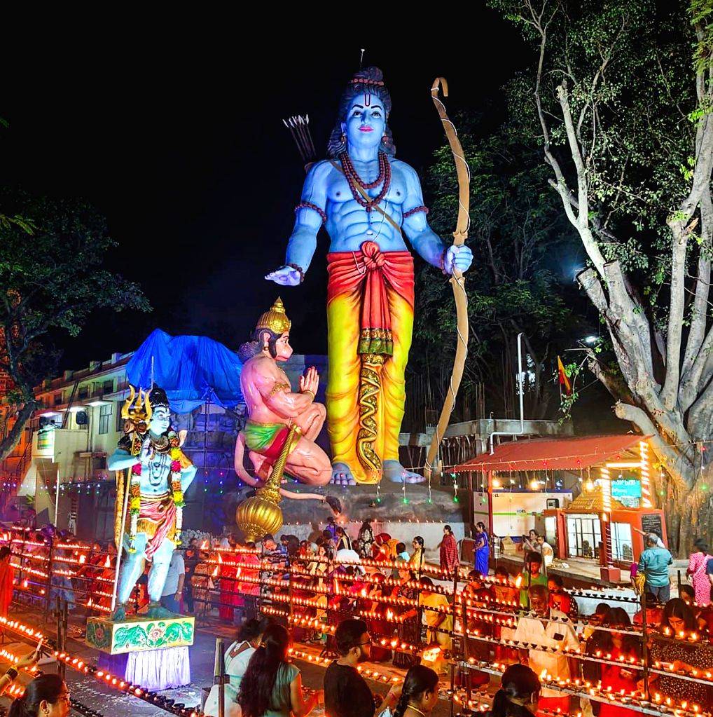 Devotees light lamps and offer prayers as part of the Laksha Deepotsava ...