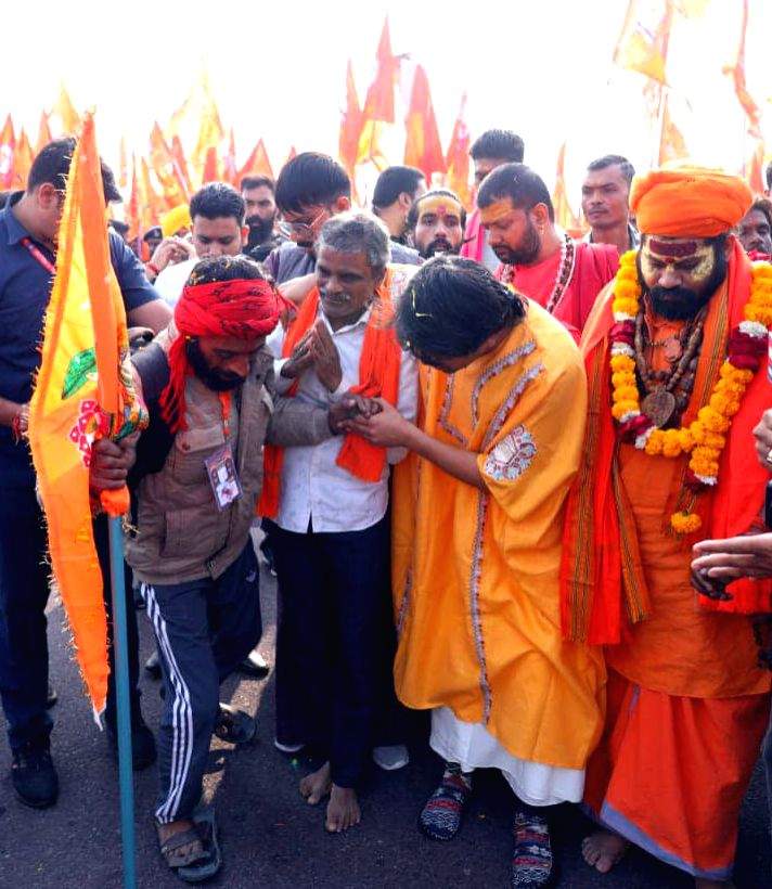 Devotees participate in the Sanatan Hindu Ekta Padayatra