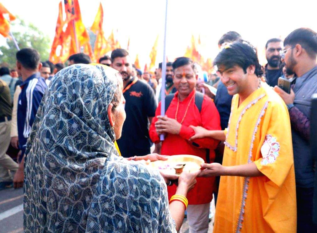 Devotees participate in the Sanatan Hindu Ekta Padayatra