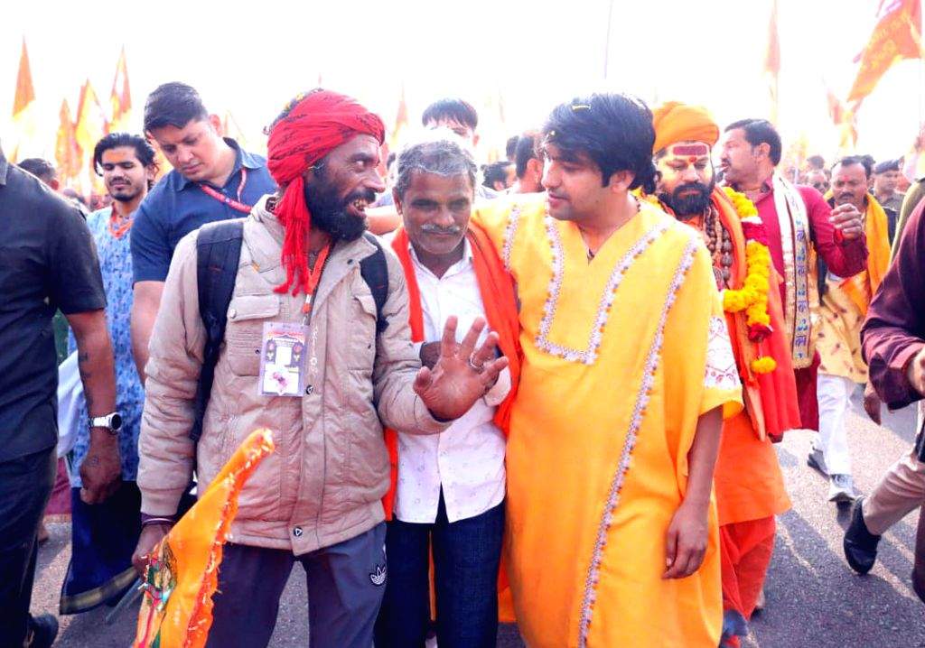 Devotees participate in the Sanatan Hindu Ekta Padayatra