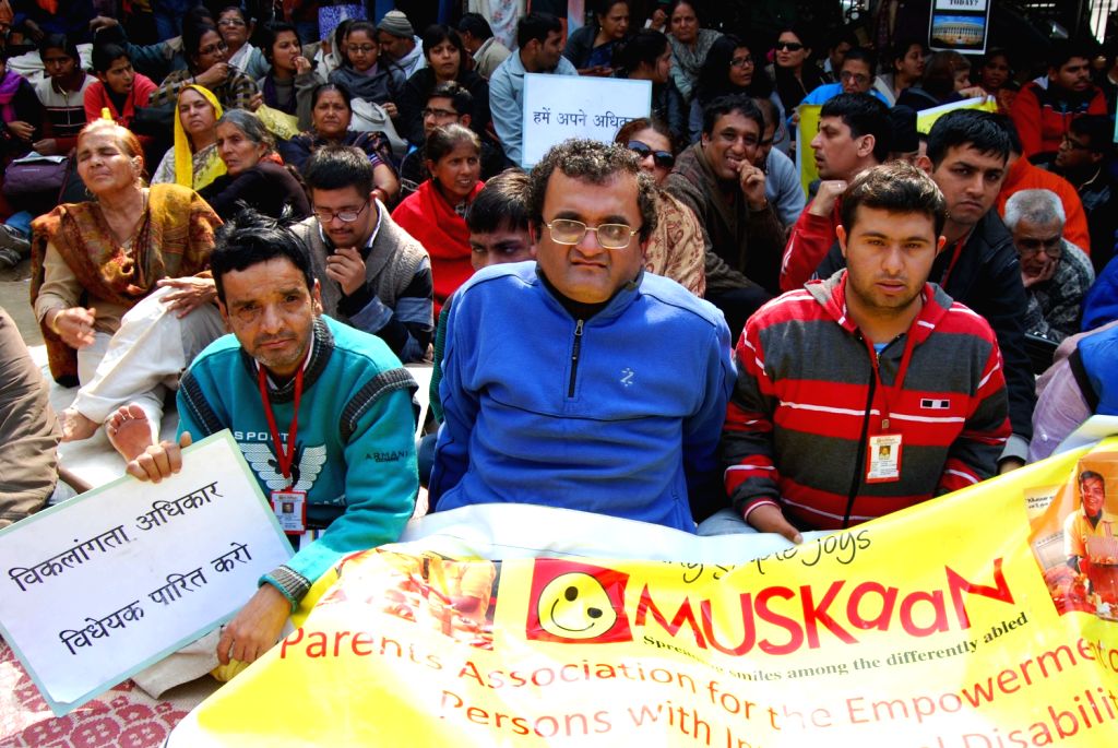 Differently-abled persons' demonstration- Shastri Bhavan
