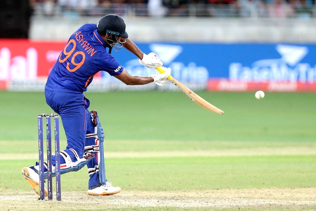 :Dubai: India's Ravichandran Ashwin plays a shot