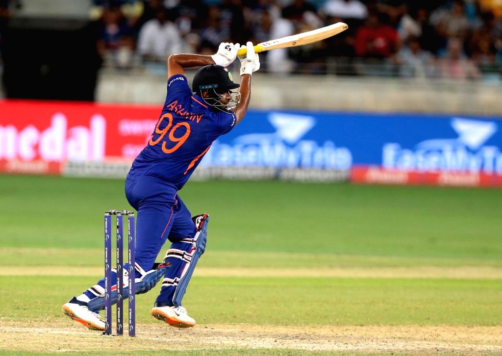 :Dubai: India's Ravichandran Ashwin plays a shot