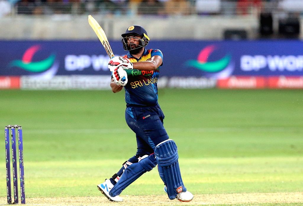 :Dubai: Sri Lanka's Bhanuka Rajapaksa plays a shot