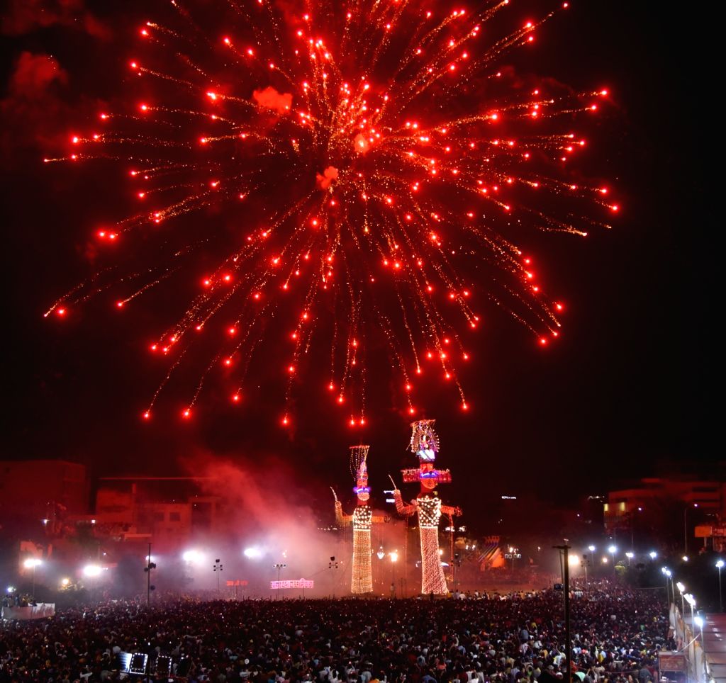 : Jaipur: Effigies of Ravana and Kumbhkaran being burnt on the occasion ...