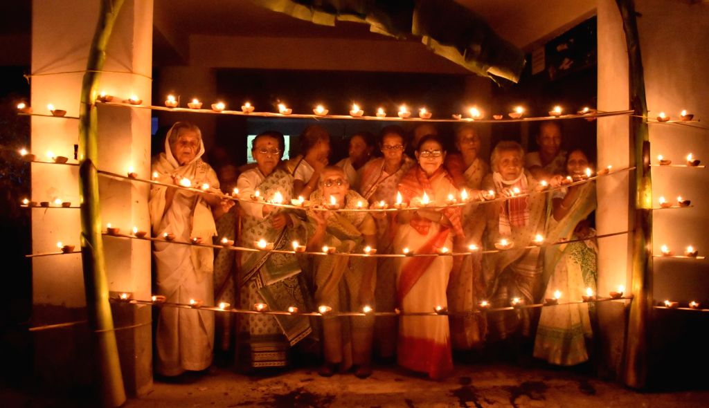 Elderly women celebrate Diwali