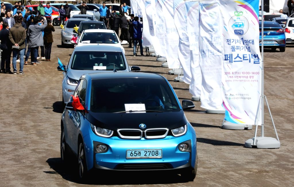 Electric vehicle parade on Jeju Island