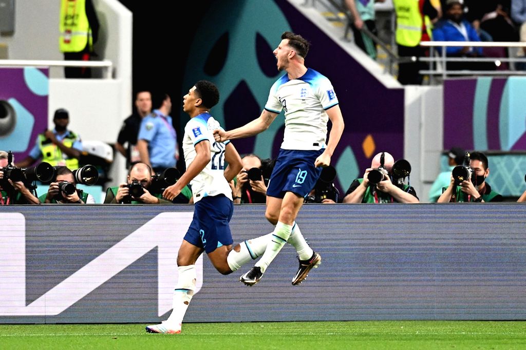 :Doha:England's Jude Bellingham, celebrates his side's first goal.