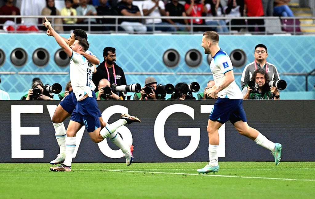 :Doha:England's Jude Bellingham, celebrates his side's first goal.