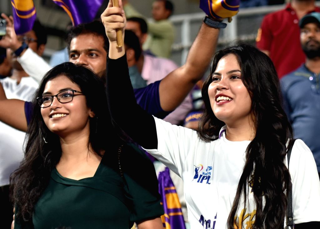 Fans cheer during the IPL 2023 match between KKR and LSG