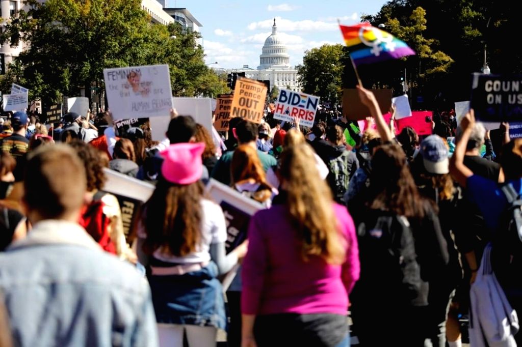 Female protesters rally against Judge Barret's confirmation vote