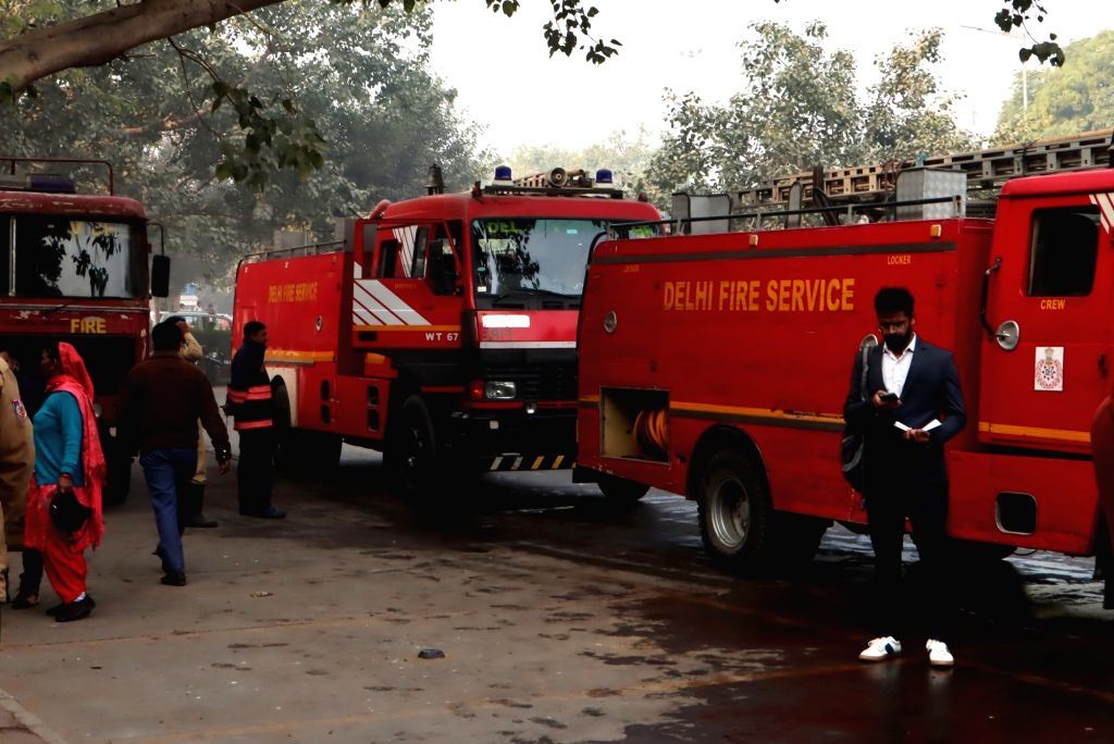 New Delhi : Fire tenders seen at the incident site where the fire broke ...