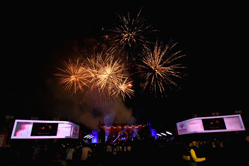 Firecrackers and laser show being organised during the closing ceremony ...