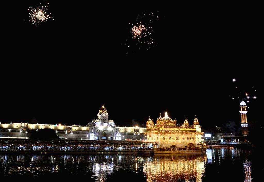 Fireworks at Golden temple on the first Parkash Gurpurab of Sri Guru ...