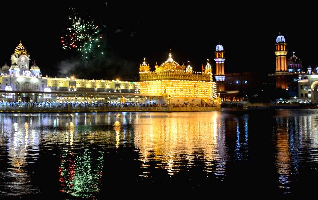 Fireworks at Golden Temple on the occasion of birth anniversary of the ...
