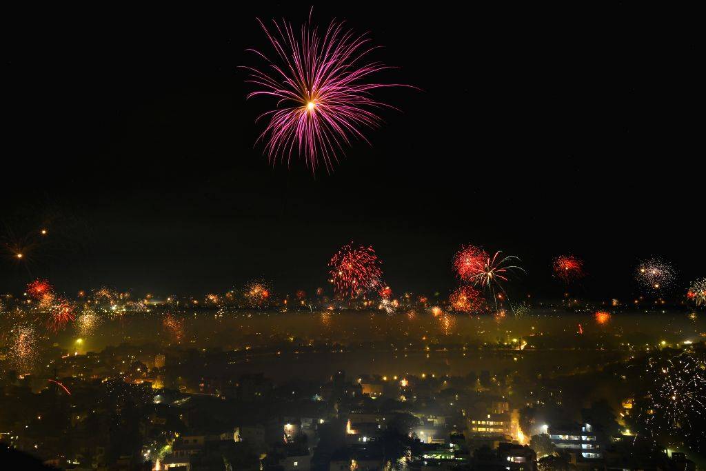 Fireworks dazzle the sky during Diwali in Coimbatore