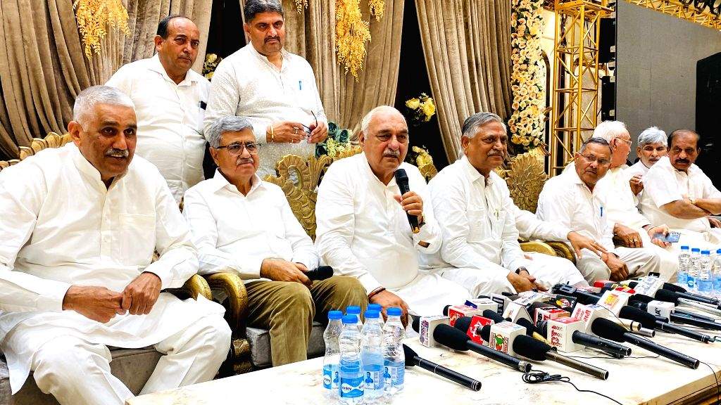 Former Harayan CM and Congress leader Bhupinder Singh Hooda addresses a ...