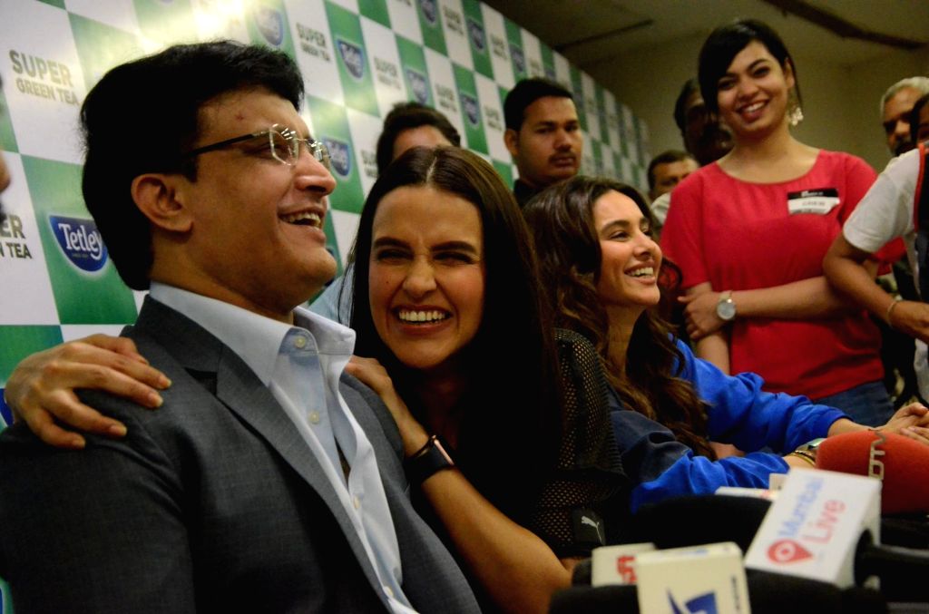Sourav Ganguly, Neha Dhupia at a promotional event
