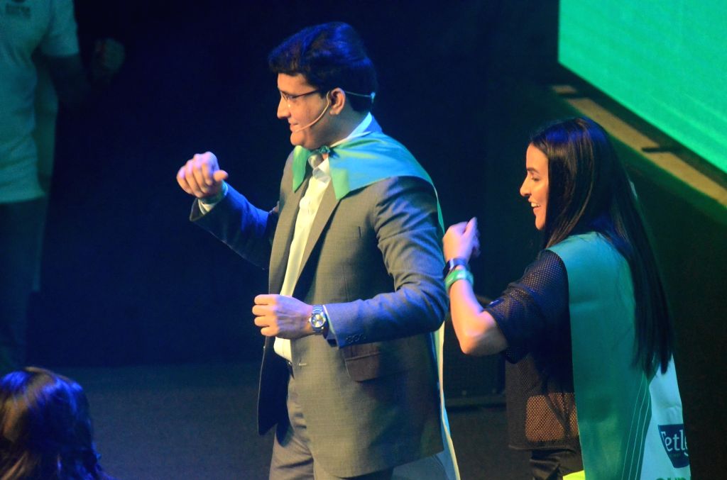 Sourav Ganguly, Neha Dhupia at a promotional event